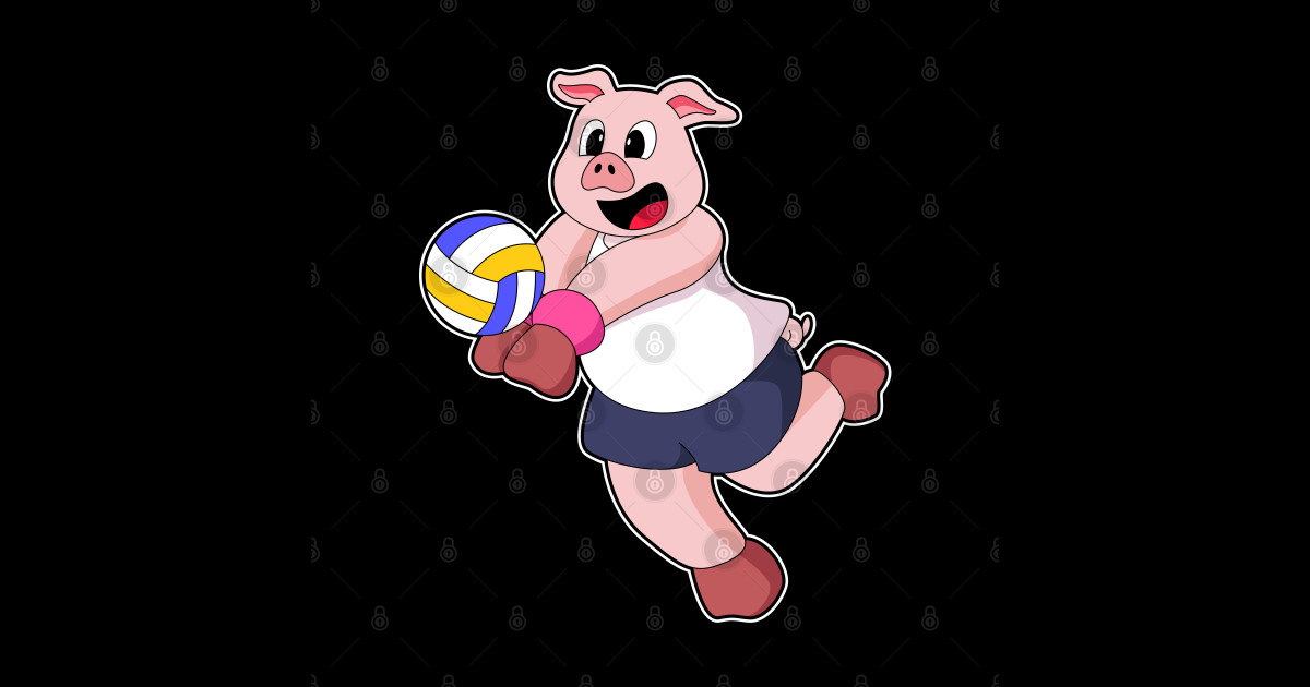 Pig at Volleyball Sports - Volleyball - Sticker | TeePublic