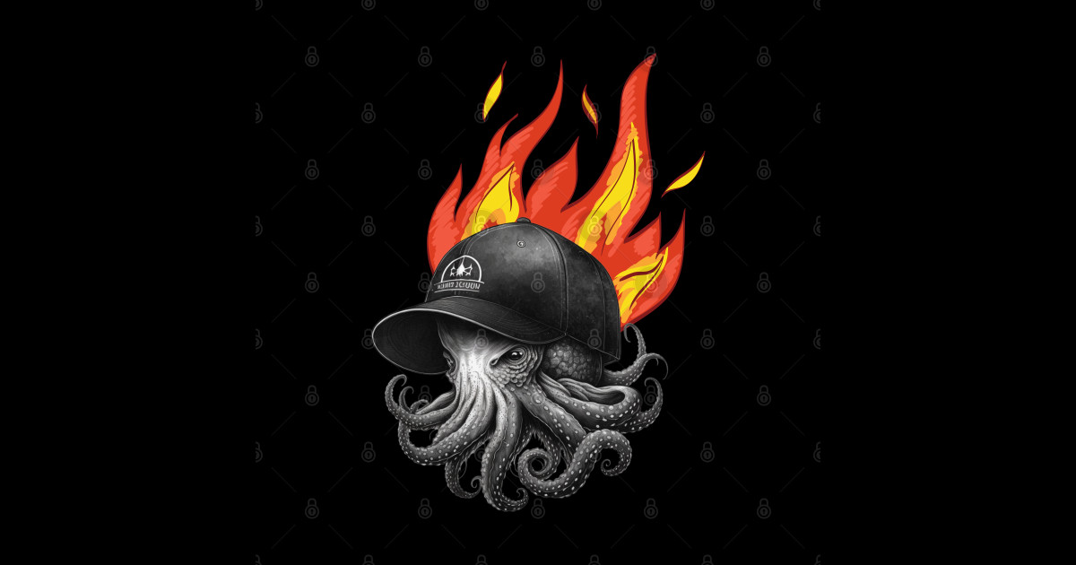 Octopus on Fire - Octopus Illustration - T-Shirt | TeePublic