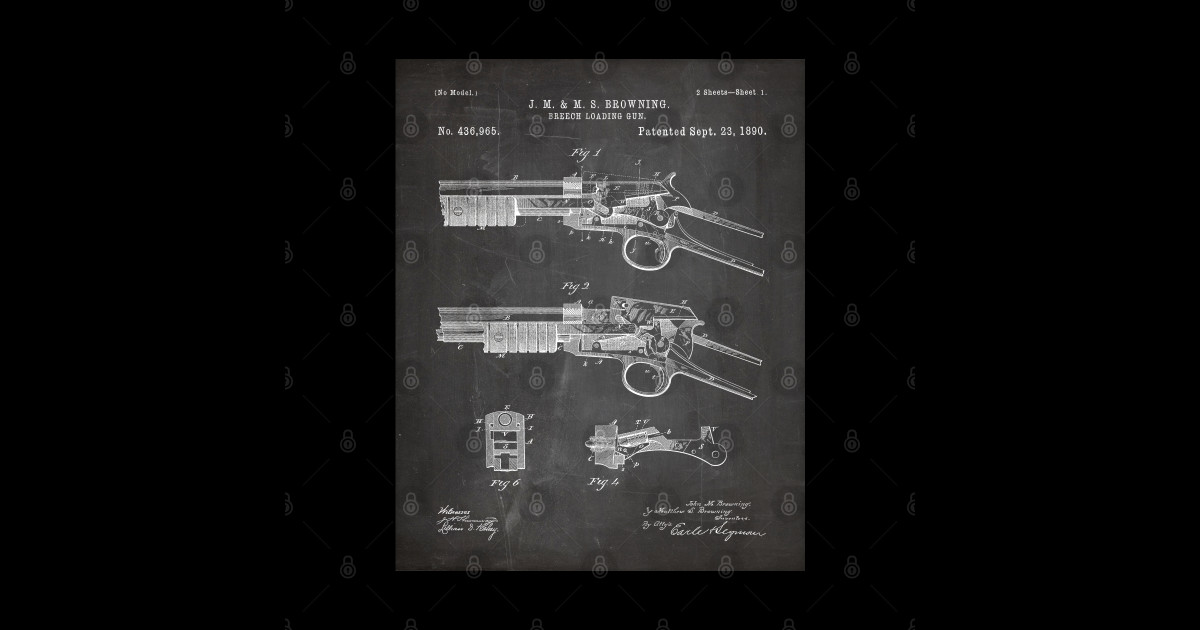 Browning Breach Rifle Patent - Gun Lover Gunsmith Art - Black ...