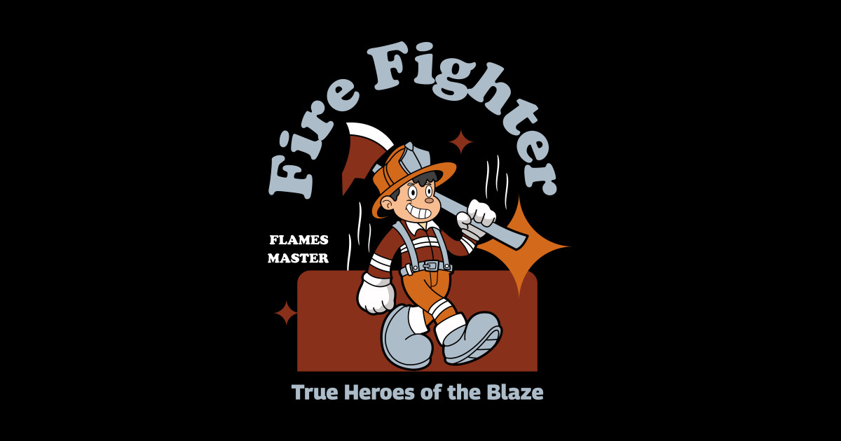 Cartoon Firefighter Captain - Retro Firefighter Cartoon - Sticker ...