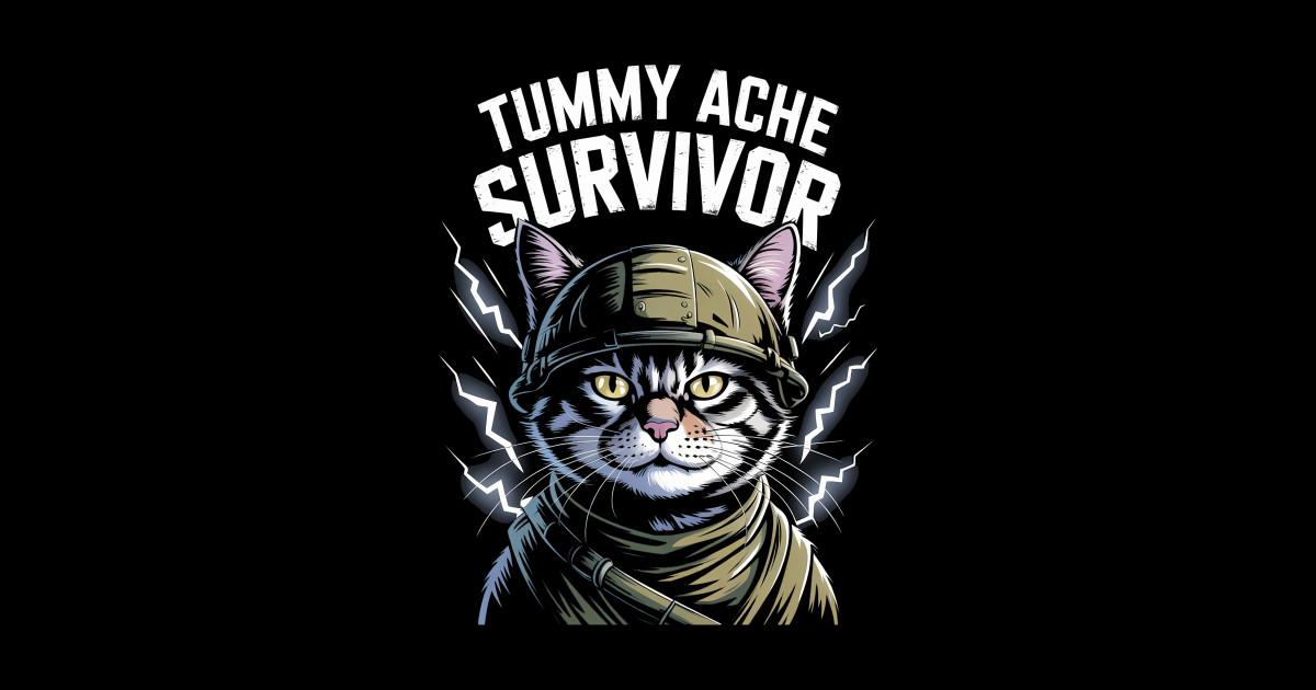 Tummy Ache Survivor Cat Meme Funny Saying Cats - Meme - Sticker | TeePublic