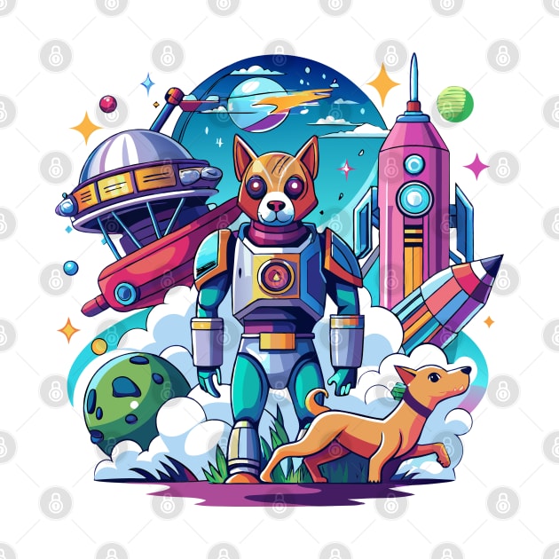Galactic Adventure: Animated Robot Dog Spaceship T-Shirt Design ...
