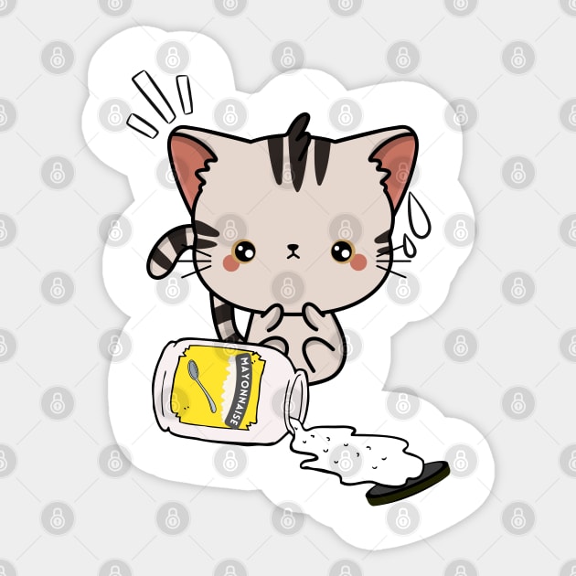 Cute Tabby Cat spilled mayonnaise - Tabby Cat - Sticker | TeePublic