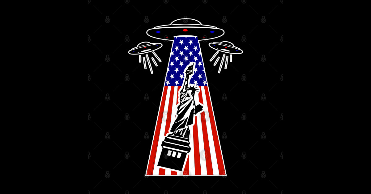 Alien abduction Statue of Liberty, USA Flag - Alien Abduction - Sticker ...
