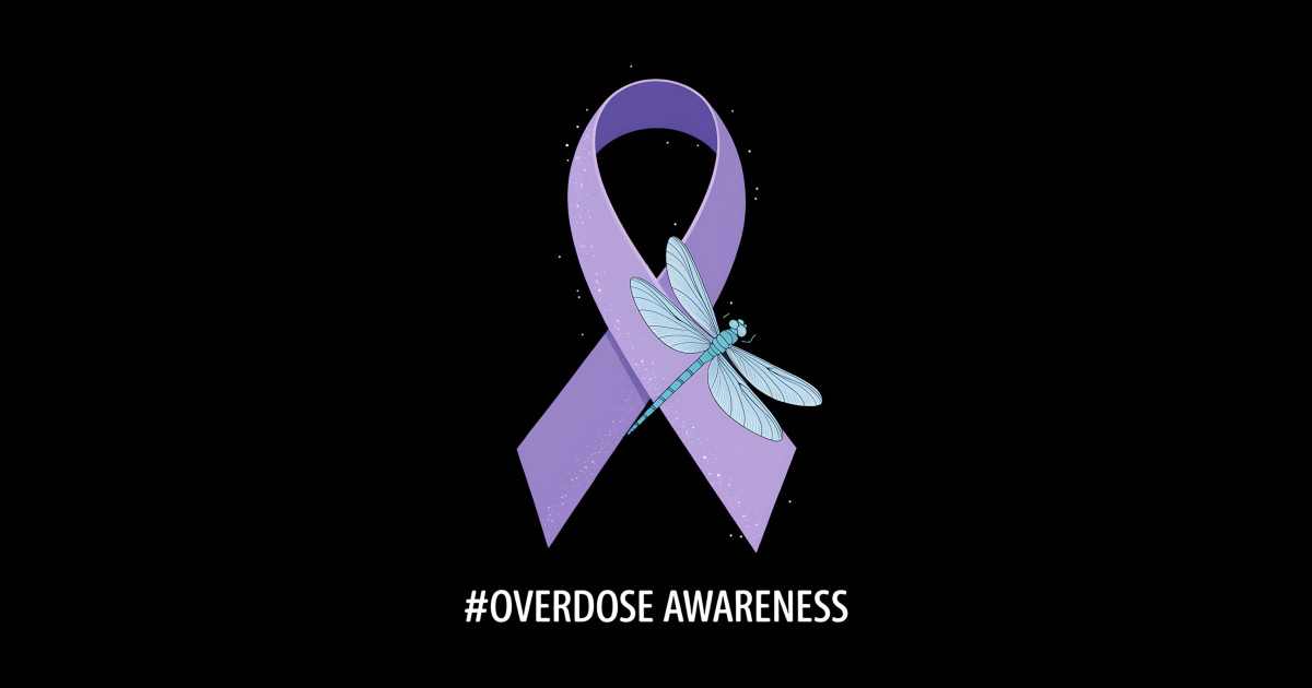 Hippie Dragonfly Purple Ribbon Overdose Awareness - Overdose Awareness ...