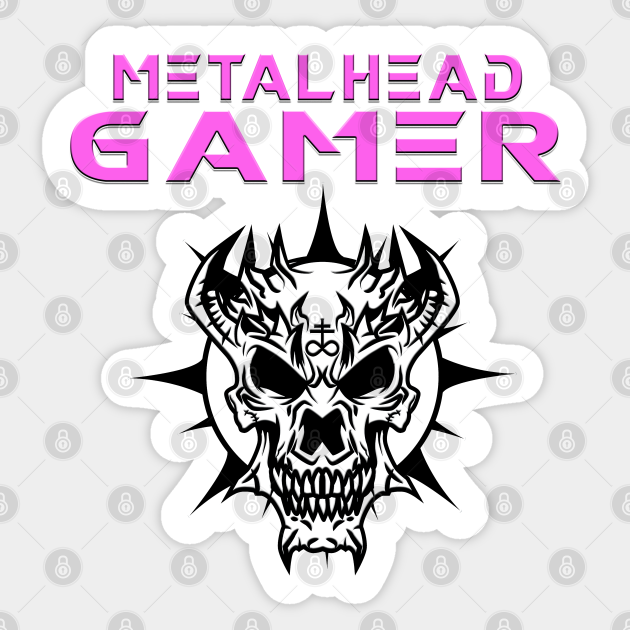 Metalhead Gamer Demon Skull Pink - Metalhead - Sticker | TeePublic