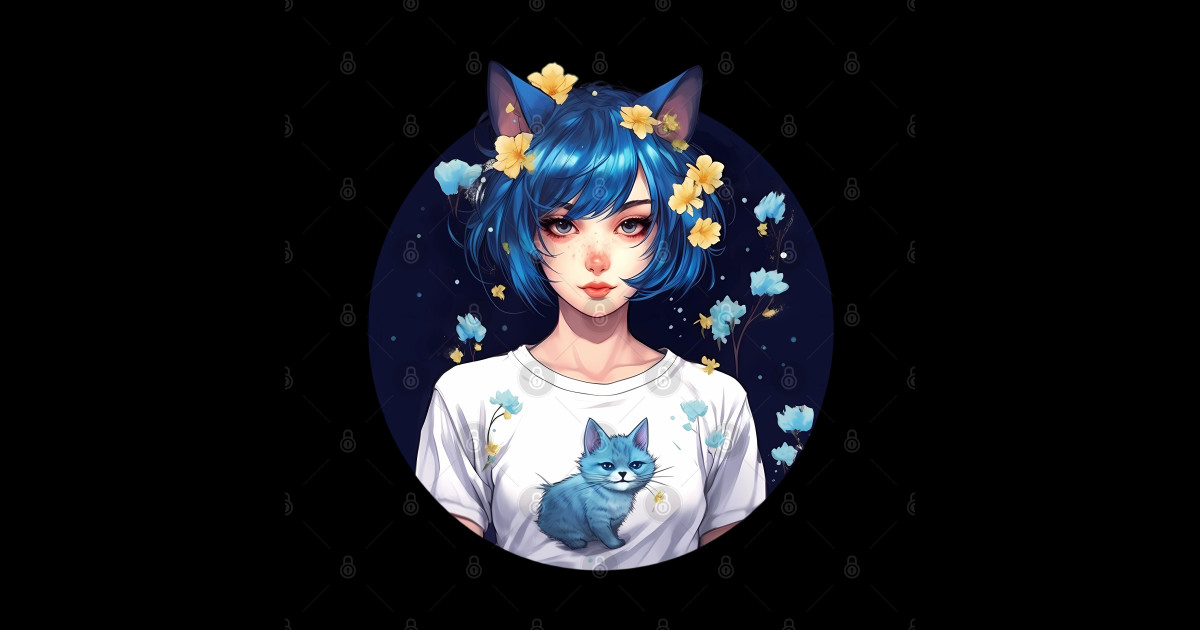 Blue cat anime girl - Anime Manga Japan Cute Kawaii Neko - Sticker ...