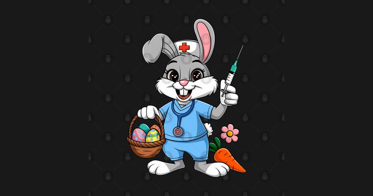 Bunny Nurse Easter Day Stethoscope Rabbit Scrub Top RN ICU - Bunny Nurse - T-Shirt | TeePublic