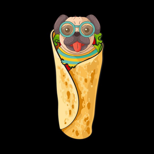 Pugrito T-Shirt - Funny Mexican Pug Dog Burrito Food - Pugrito - Pin ...