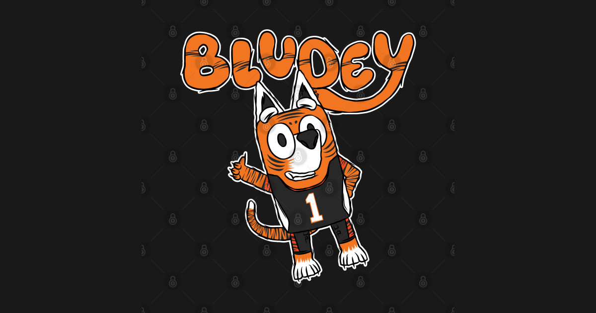 Bluey-Dey Tiger!! Black Jersey Cartoon Funny - Bengals - T-Shirt ...