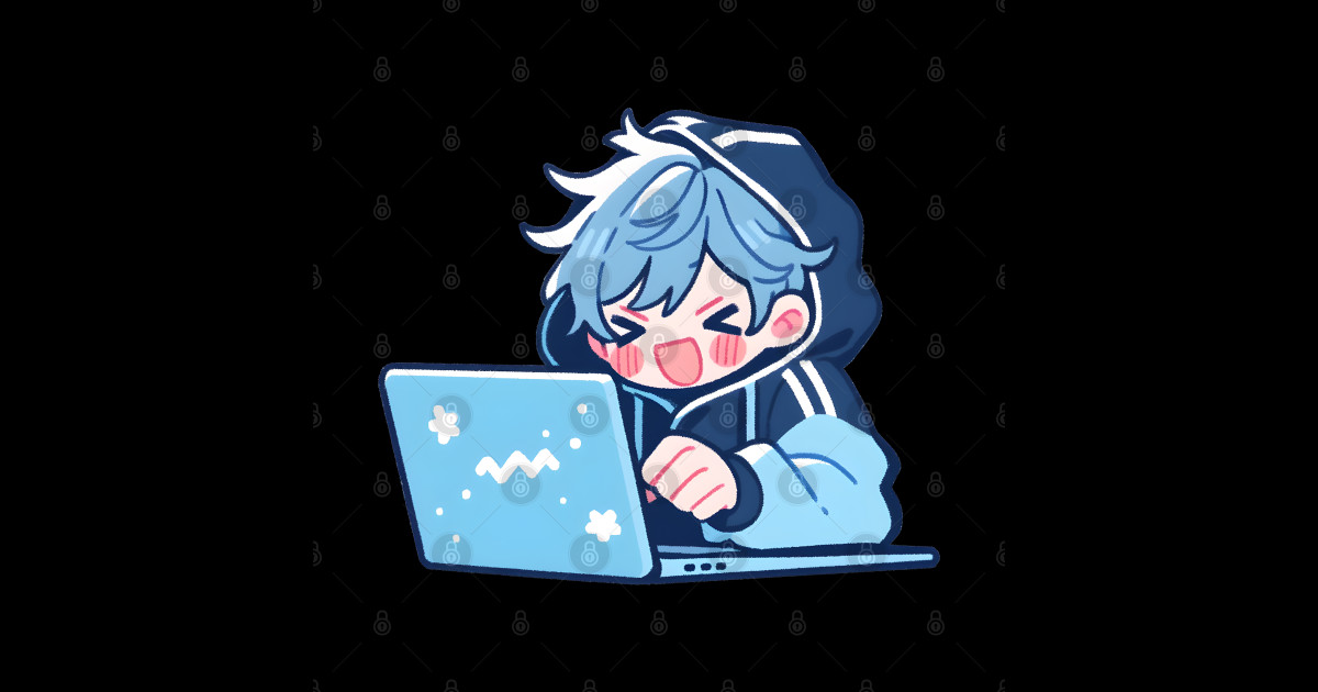 Cute Anime boy using laptop - Anime Boys - Sticker | TeePublic