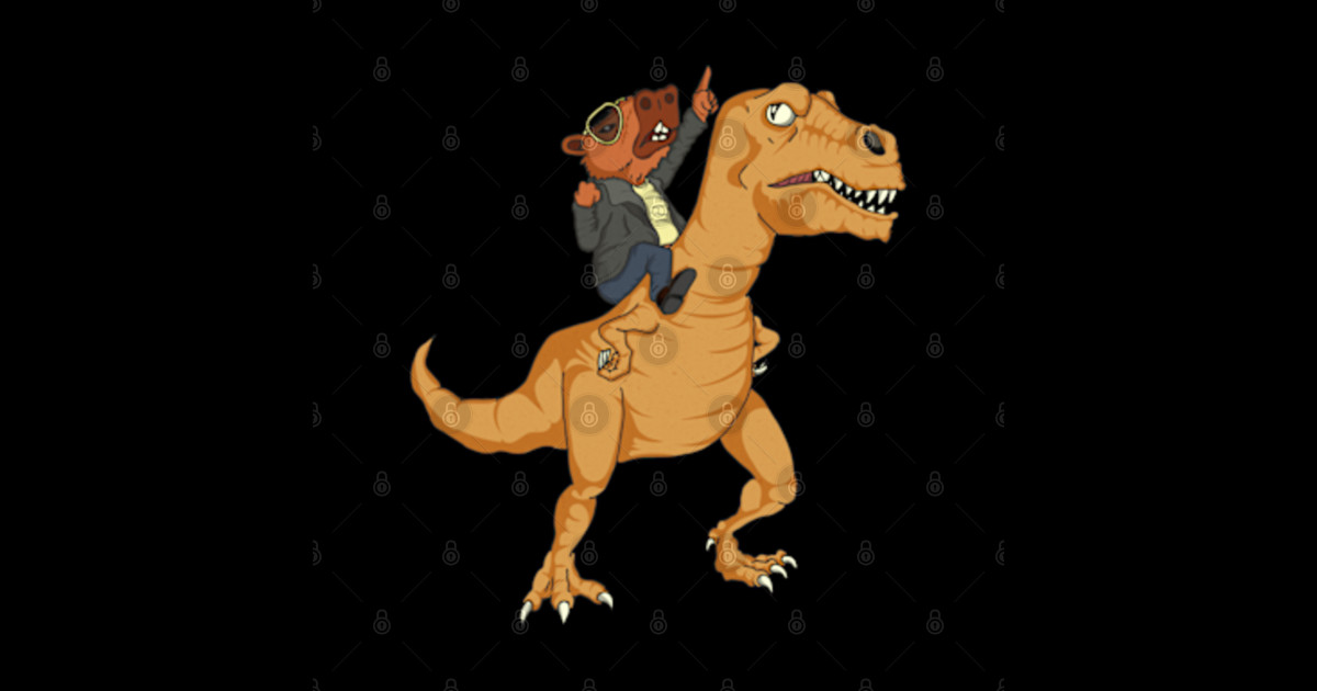 Punk Capybara Riding a Dinosaur T Rex - Capybaras Rock - Sticker ...
