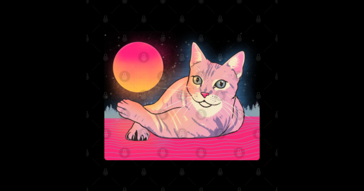 Vaporwave cat - Cat Art Design - Sticker | TeePublic