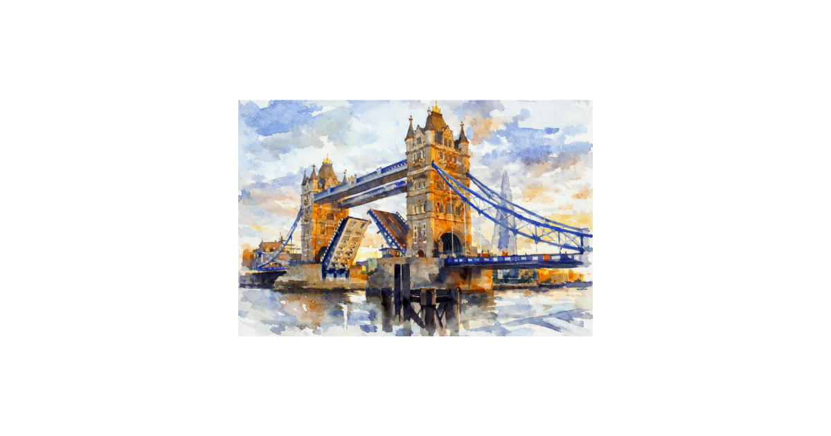 London Tower Bridge Watercolor - Tower Bridge Glow - T-Shirt | TeePublic