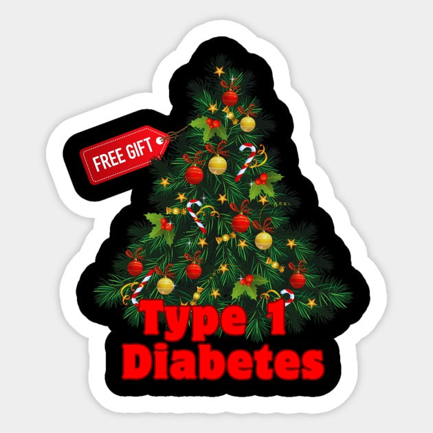 Diabetes Christmas Tree Free Gift Type 1 Diabetes - Diabetic - Sticker ...