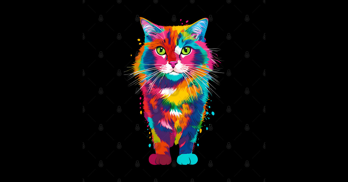 Colorful cat, pop art style neon art - Cat Art - Posters and Art Prints ...