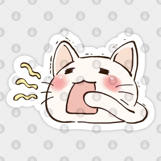 I draw lucky star white cat yawning - Lucky Star - Sticker | TeePublic