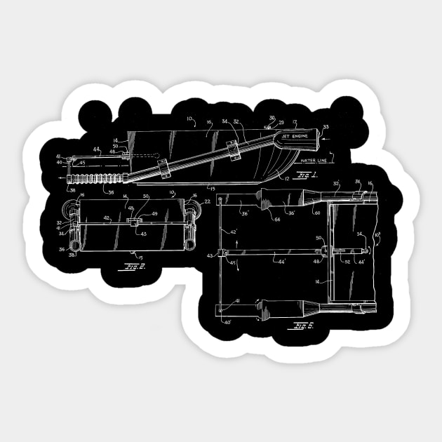 Jet Propelled Boat Vintage Patent Hand Drawing - Boat - Sticker | TeePublic