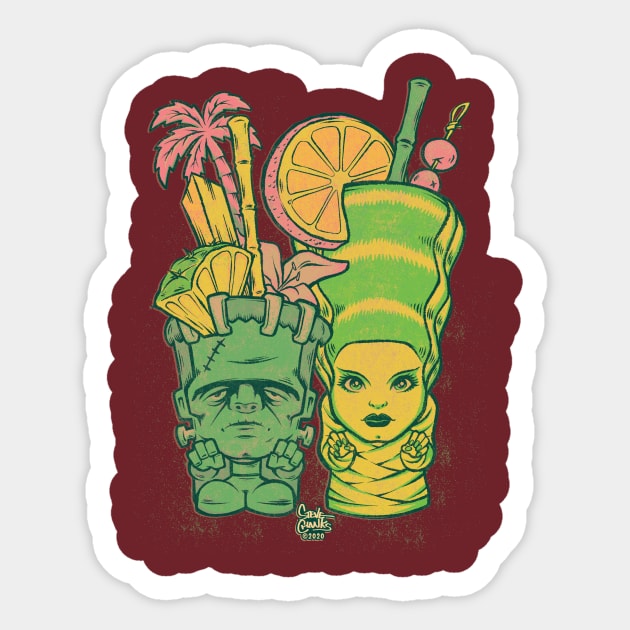 Tiki Frankenstein & Bride - By Steve Chanks - Tiki Horror - Sticker ...