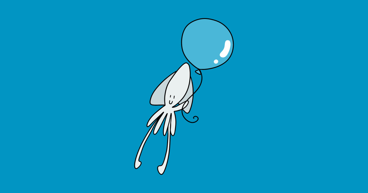 White Squid Blue Balloon - Squid - T-Shirt | TeePublic