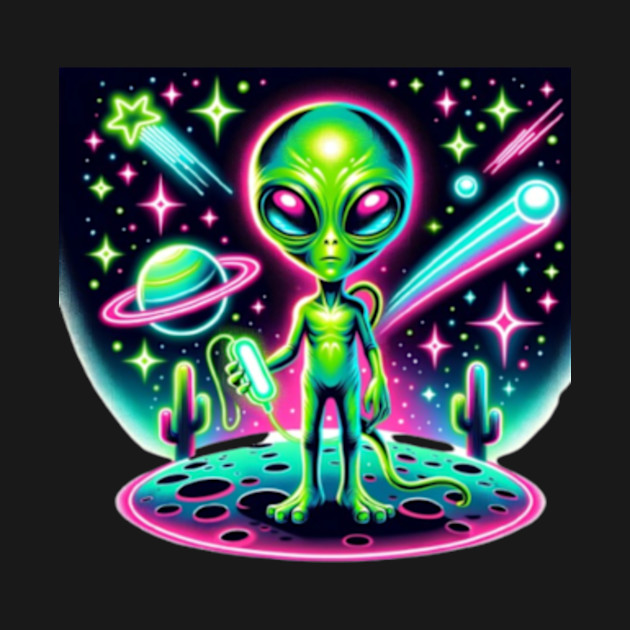 Alien Neon Intergalactic Cactus UFO Outer Space - Alien - T-Shirt ...