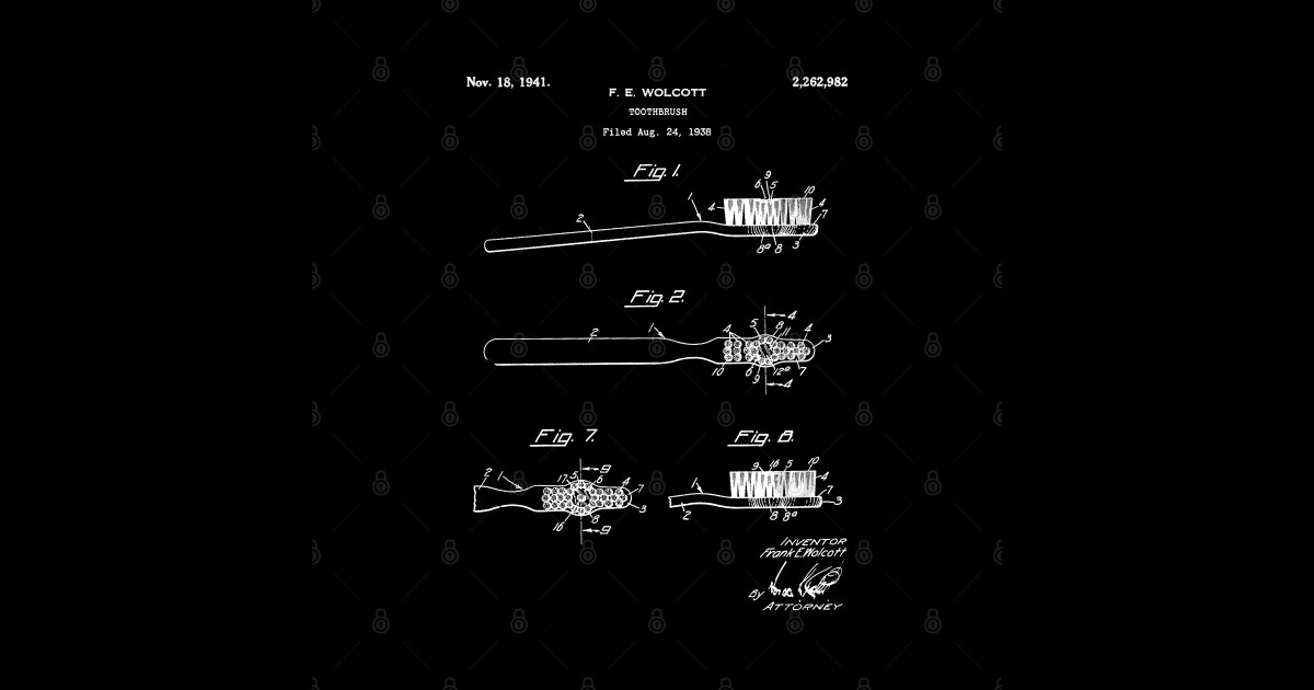 Toothbrush Patent - Bathroom Art - Blueprint - Toothbrush - Sticker ...