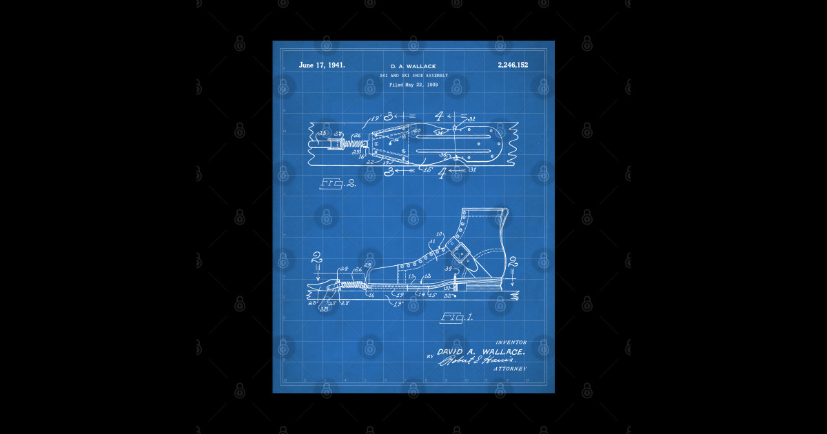 Ski Boots Patent - Snow Skier Skiing Lodge Art - Blueprint - Ski Boots ...