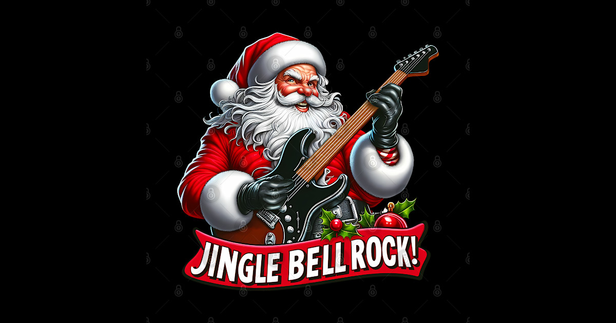 Jingle Bell Rock Santa with Guitar Christmas - Christmas - Posters and ...