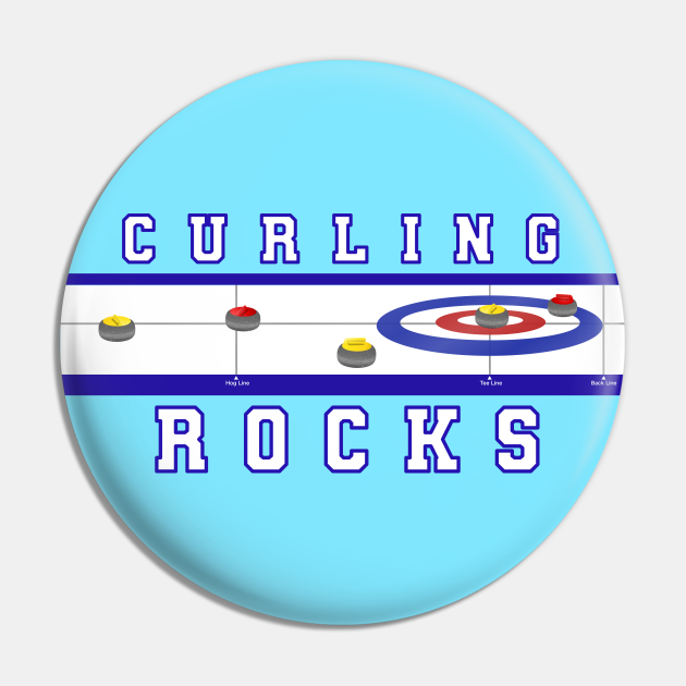 Curling Rocks - Ice Blue BackGround - Curling - Pin | TeePublic