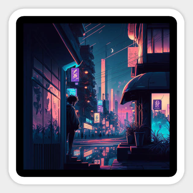 Clear - Cyberpunk Cityscape Skyline - Cyberpunk - Sticker | TeePublic
