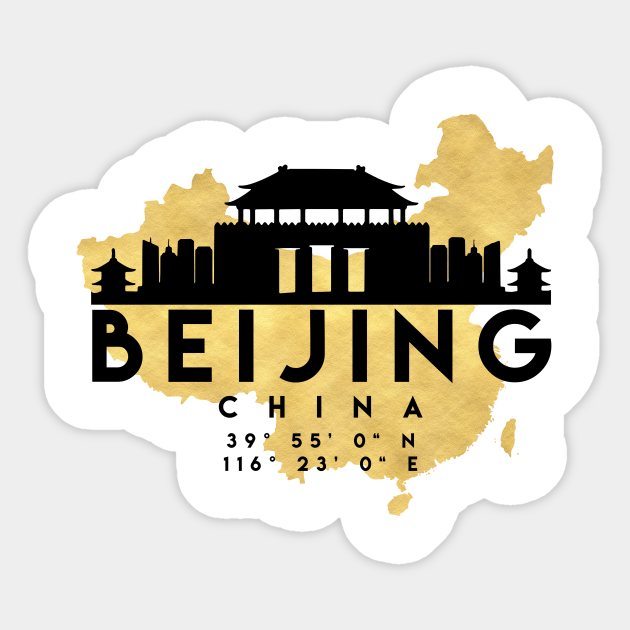 Beijing China Skyline Map Art - Beijing - Sticker | TeePublic