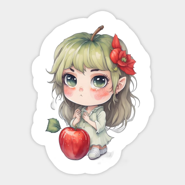 Anime Girl with an Apple - Anime Apple - Sticker | TeePublic