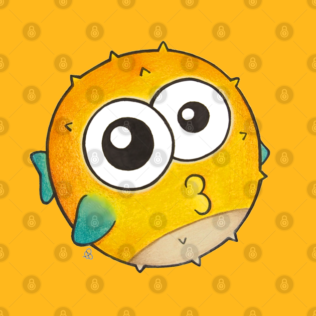 Kiss from a Pufferfish - Cute Yellow Blowfish with Big Eyes - Cute Kissing Pufferfish - T-Shirt ...