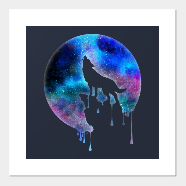 Full Moon Howling Wolf Galaxy Space Gift - Howling Wolf - Posters and ...