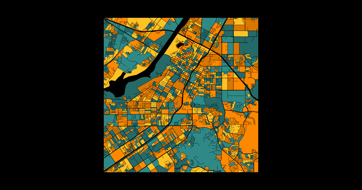Riverside Map Pattern in Orange & Teal - Riverside Map - Posters and ...