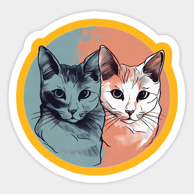 Cats couple in circle - Cats - Sticker | TeePublic