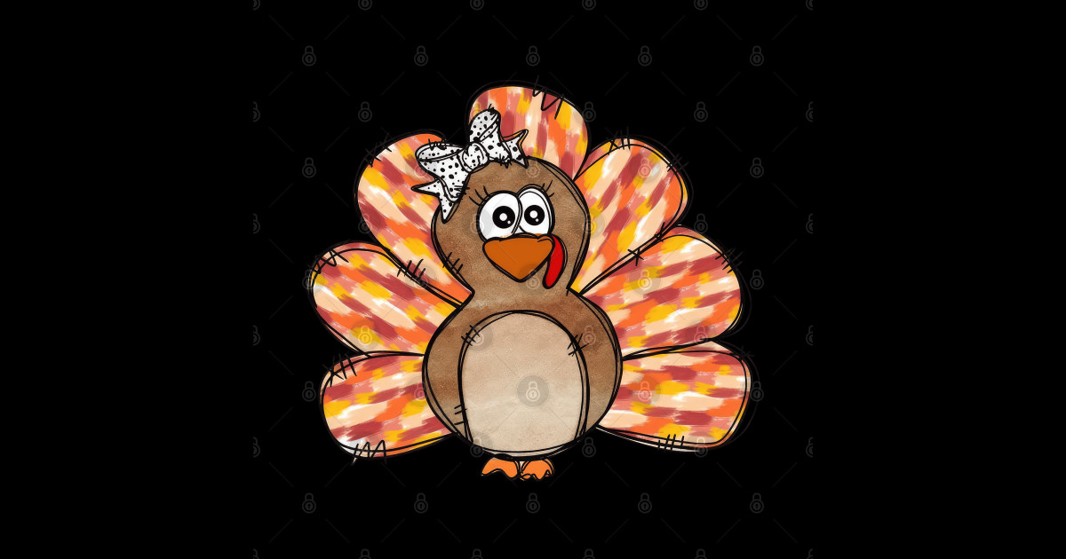 Cute Girl Turkey With Bow Preppy Thanksgiving Toddler Sketch - Turkey ...
