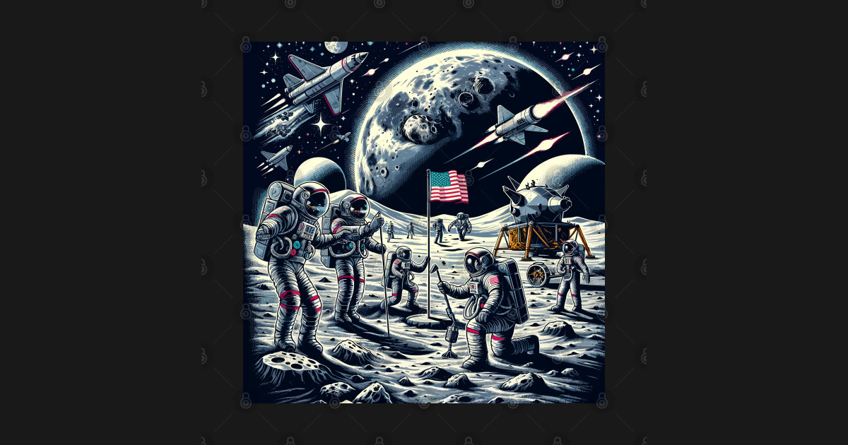 Space Race: 1950s Astronauts on the Moon - Space Race - T-Shirt | TeePublic