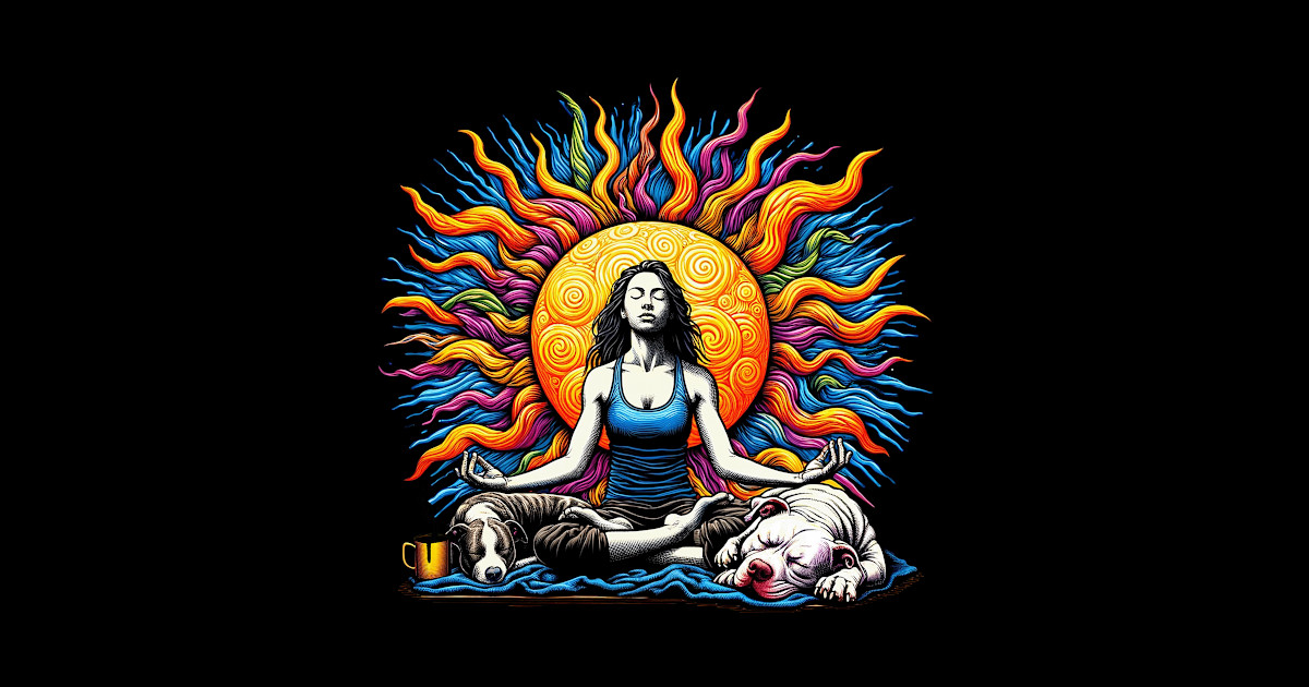 Woman Meditating Sun Pit Bull - Zen Pit Bull Meditation - Sticker ...