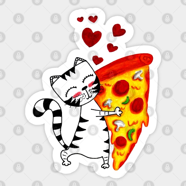 Yuna Cat | The Pizza Embrace - Yuna Cat - Sticker | TeePublic