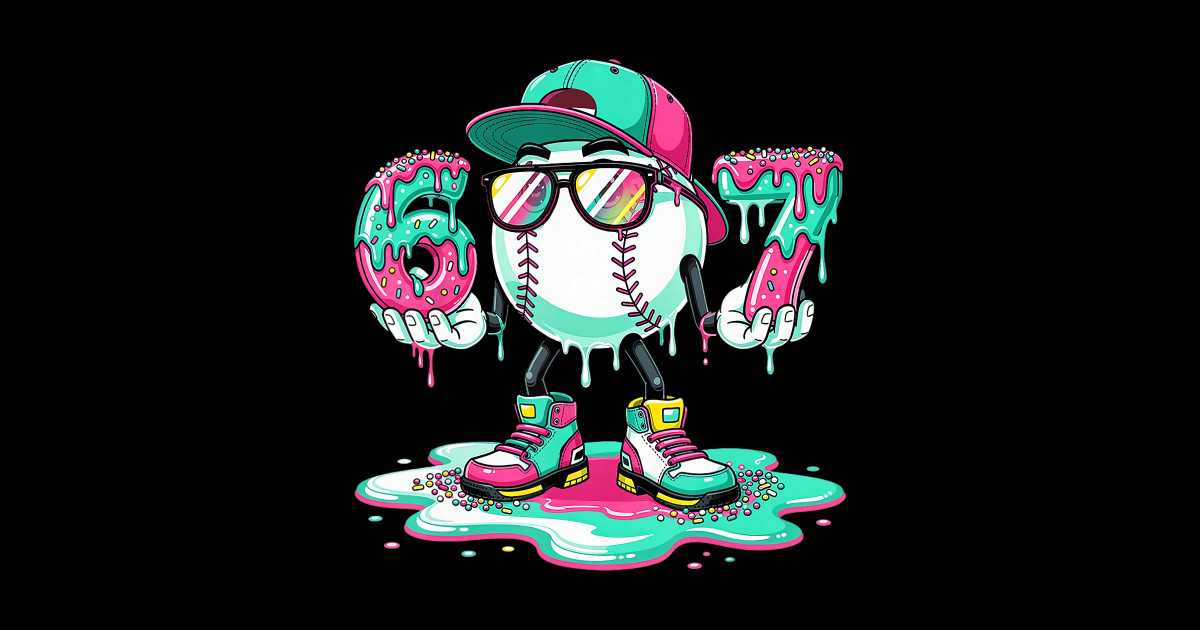 Six Seven Meme Baseball Ice Cream Drip Cartoon Character Trendy Youth ...