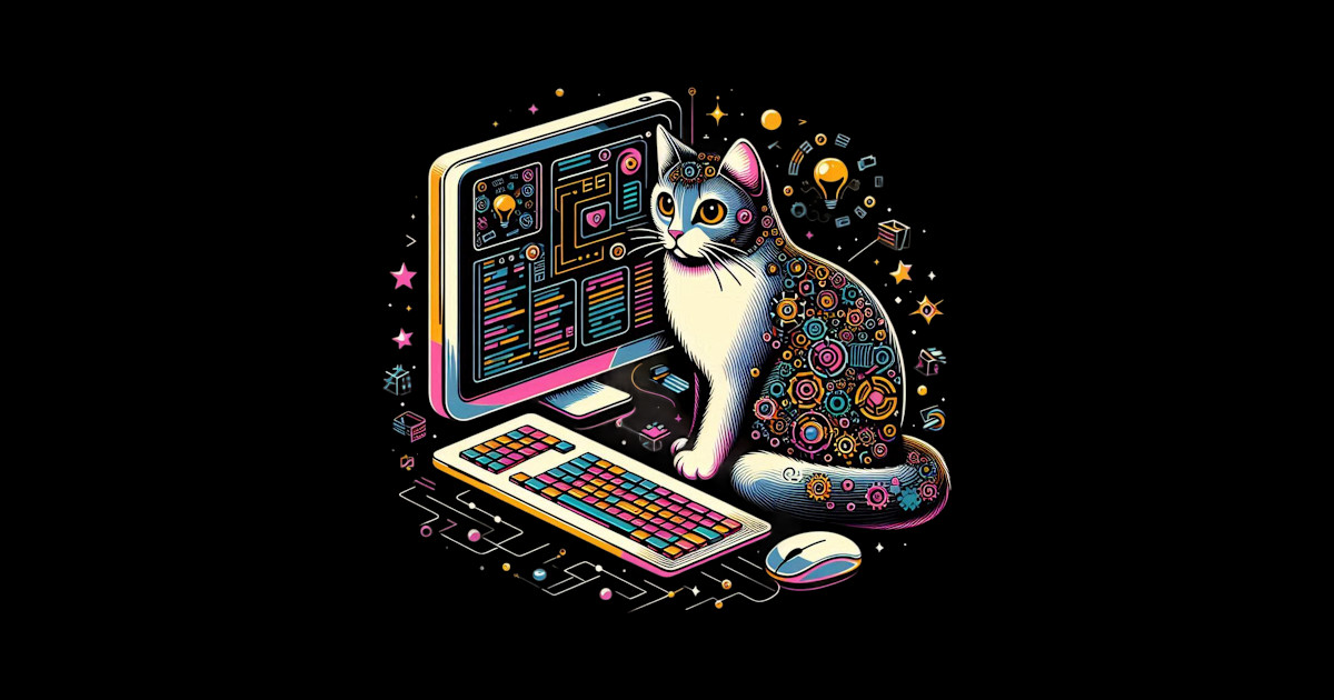 Tech Savvy Cat: Digital Art - Tech Cat - Posters and Art Prints | TeePublic