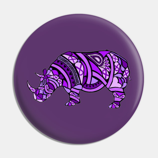 Purple Awareness Ribbon Rhinoceros Mandala - Rhino - Pin | TeePublic