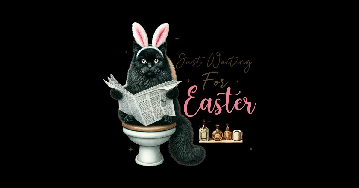 Just Waiting For Easter Funny Black Cat - Easter - Sticker | TeePublic