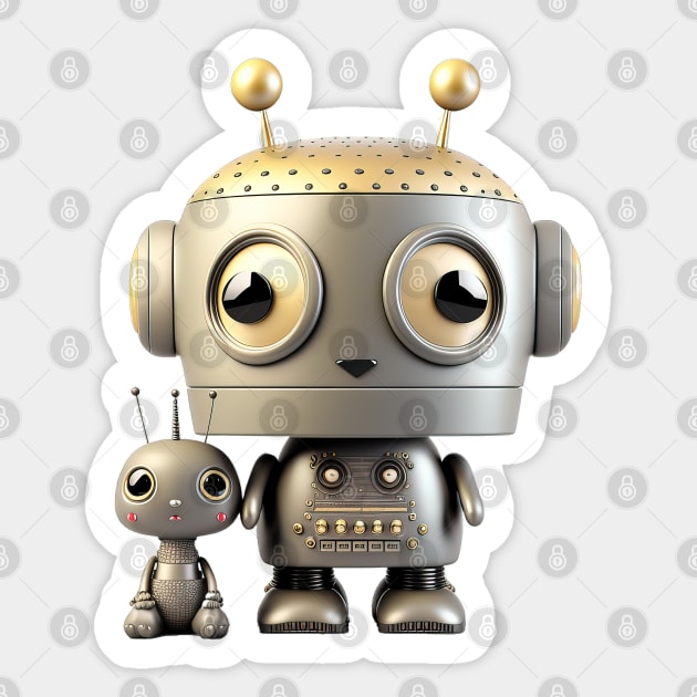 Cute Vintage Robot with Sidekick - Robot - Sticker | TeePublic