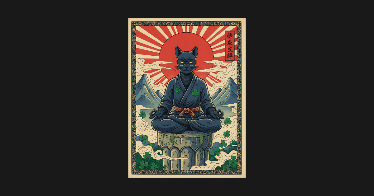 Zen Ninja Cat Valentine – Japanese Ukiyo-e Art - Japanese Cat - T-Shirt ...