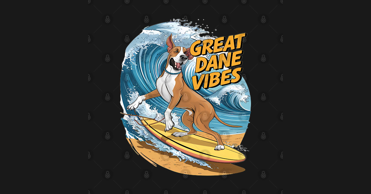 The Surfing Great Dane Pooch - Great Dane Gift - T-Shirt | TeePublic