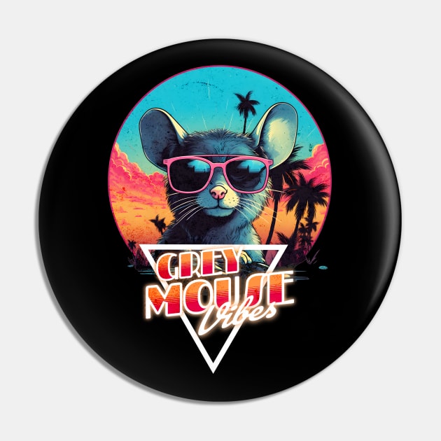 Retro Wave Chillout Grey Mouse Vibes - Mouse - Pin | TeePublic