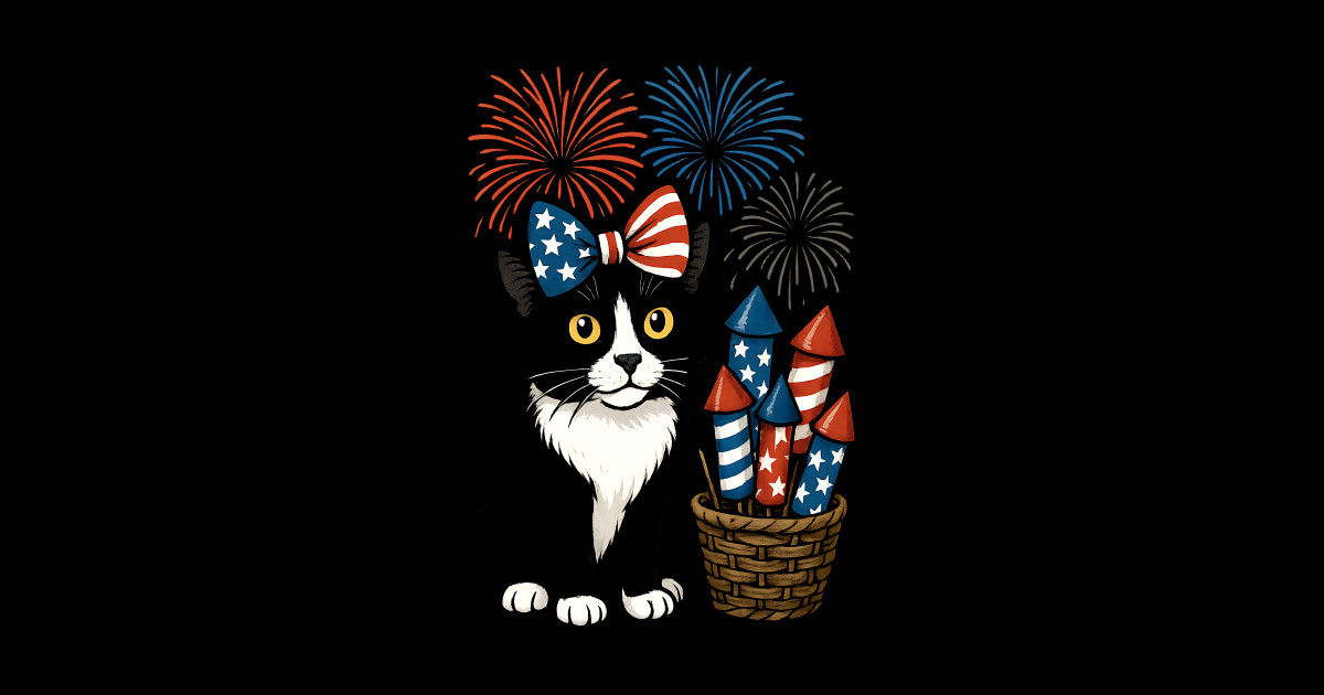 4th Of July Cat and Fireworks Design for Men Women Kids - Fireworks Cat ...