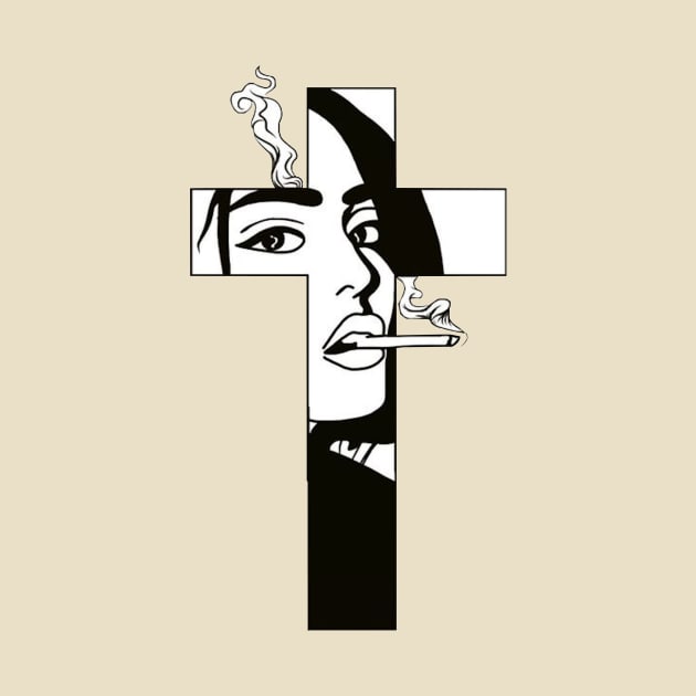 Cross of Jesus with a woman smoking a cigarette - Cross - T-Shirt ...